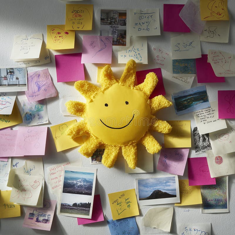 Inspiring Wall of Memories, Dreams, and Notes. a Happy Sun Adds Joy To ...