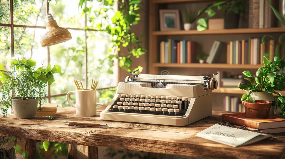 An Inspiring Writing Workspace with a Vintage Typewriter, a Notebook ...