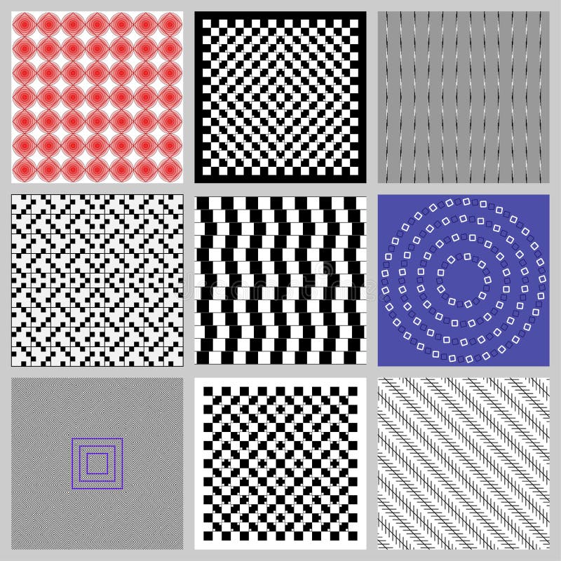 Set med optiska illusioner vektor illustrationer. Illustration av färg ...