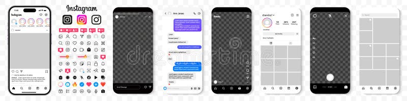 Instagram App Template. Iphone with Instagram Mockup, Instagram Icons ...