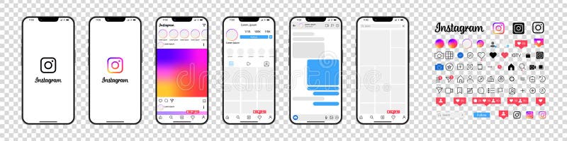 Instagram Design. Set Instagram Screen Social Media and Social Network ...