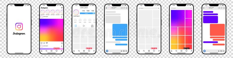 Instagram Design. Set Instagram Screen Social Media and Social Network ...
