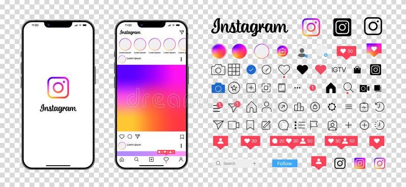 Instagram Design. Set Instagram Screen Social Media and Social Network ...
