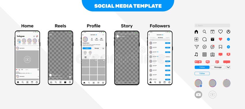 Instagram Feed Reels Story and Profile Page Templates with Icons and ...