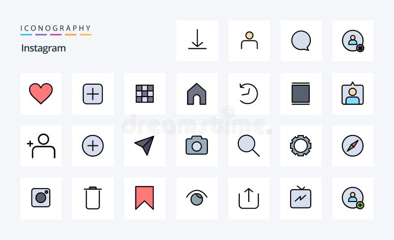 25 Instagram Line Filled Style Icon Pack Editorial Photo - Illustration ...