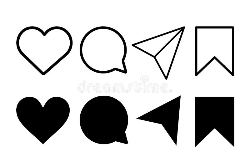 Instagram Media Icons Like Comment Share Save Icons Stock Illustration ...