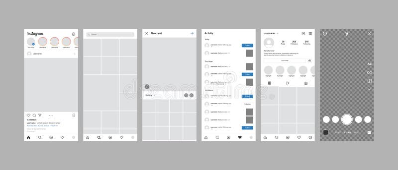 Instagram Mockup. Set Instagram Screen Social Media and Social Network ...
