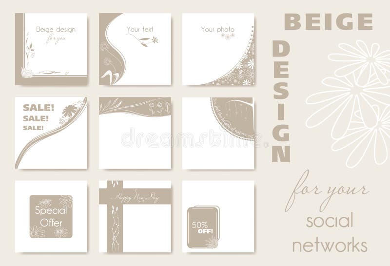 Instagram Post Design Template, Set of Resizable Vector Mockups Stock ...