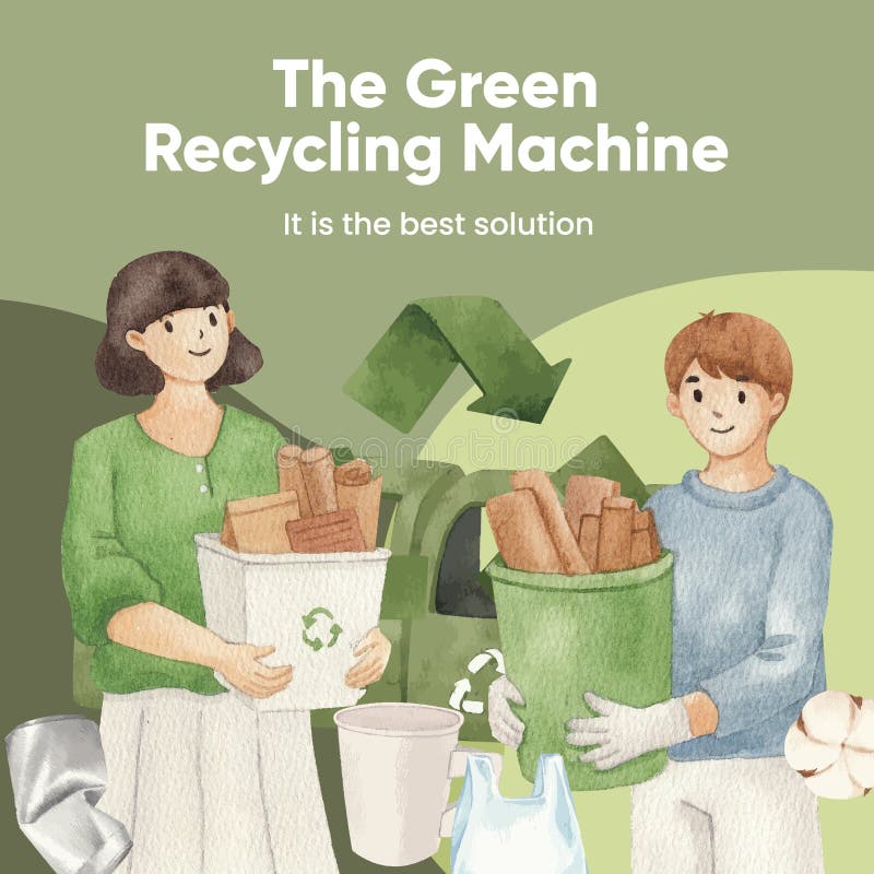 Instagram Post Template with Global Recycling Concept, Watercolor Style ...