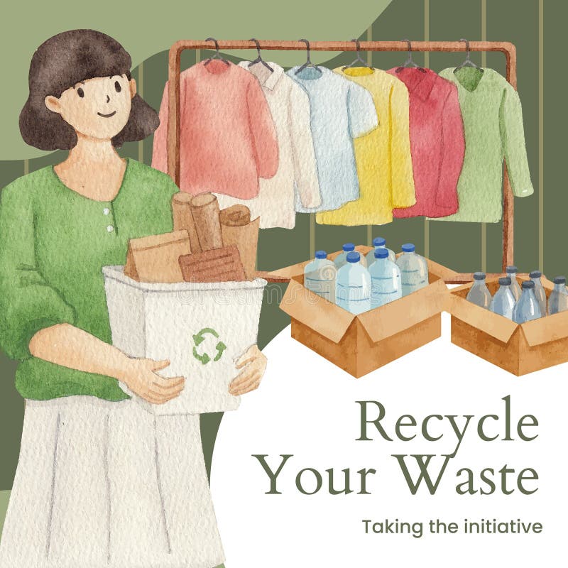 Instagram Post Template with Global Recycling Concept, Watercolor Style ...