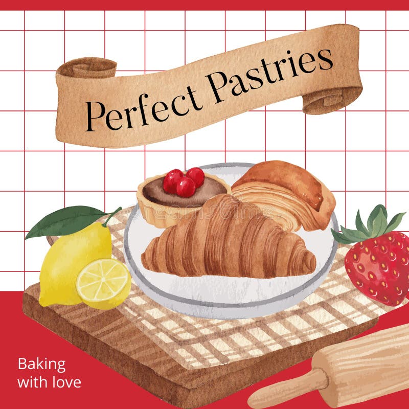 Instagram Post Template with Pastry Day Concept, Watercolor Style Stock ...