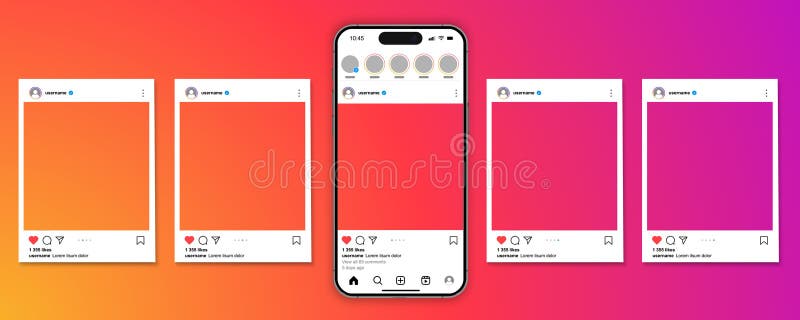 Instagram Social Media Posts Layout Mobile Phone Mockup Vector Template ...