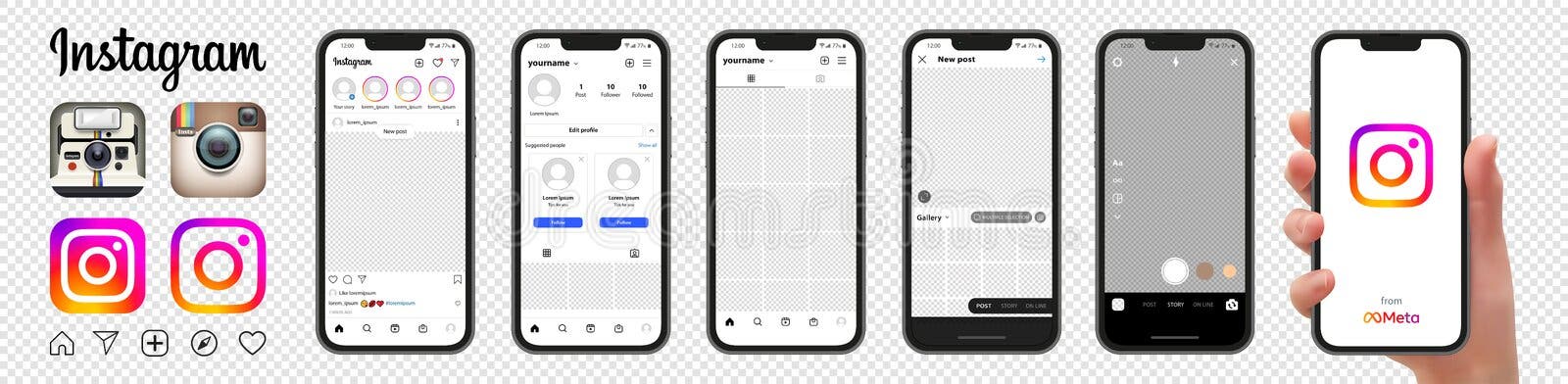 Instagram Set of Mobile App Interface Icons and Logos Editorial Image ...
