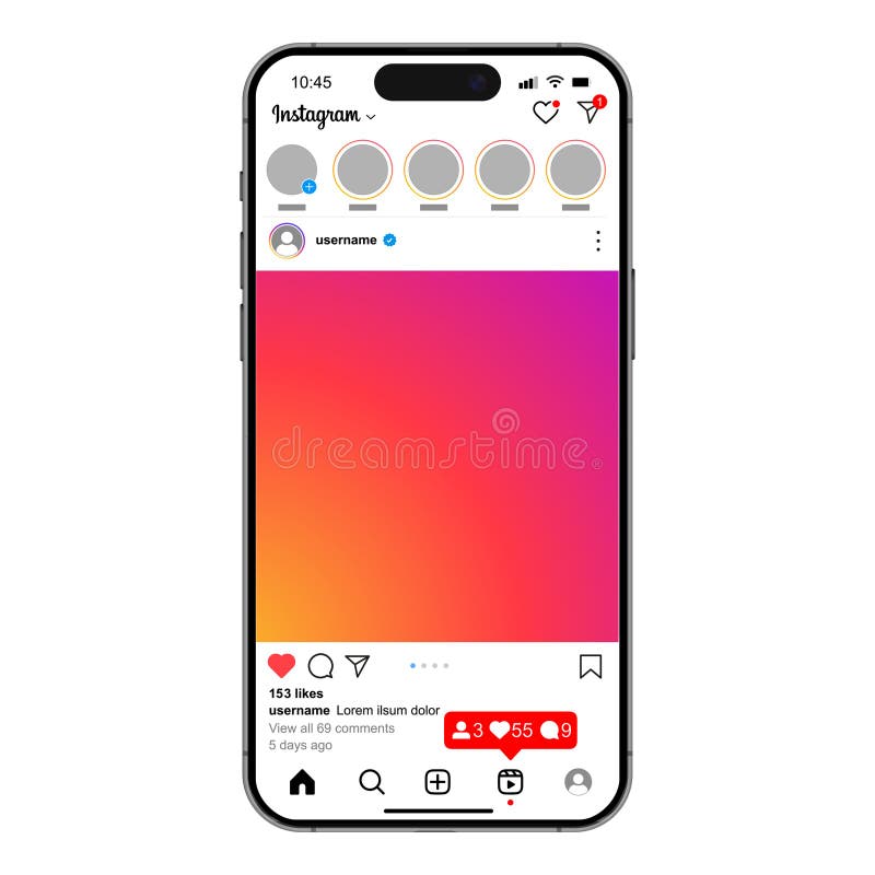 Instagram Social Network Post User Interface with Notification Icons in ...