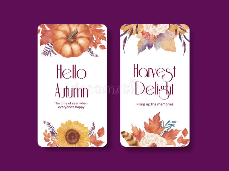 Instagram Template with Rustic Fall Foliage Concept,watercolor Style ...