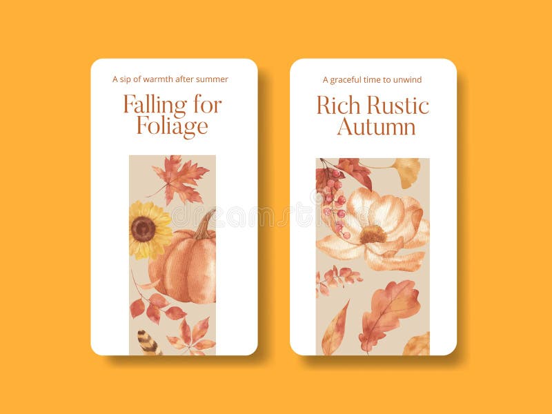 Instagram Template with Rustic Fall Foliage Concept,watercolor Style ...