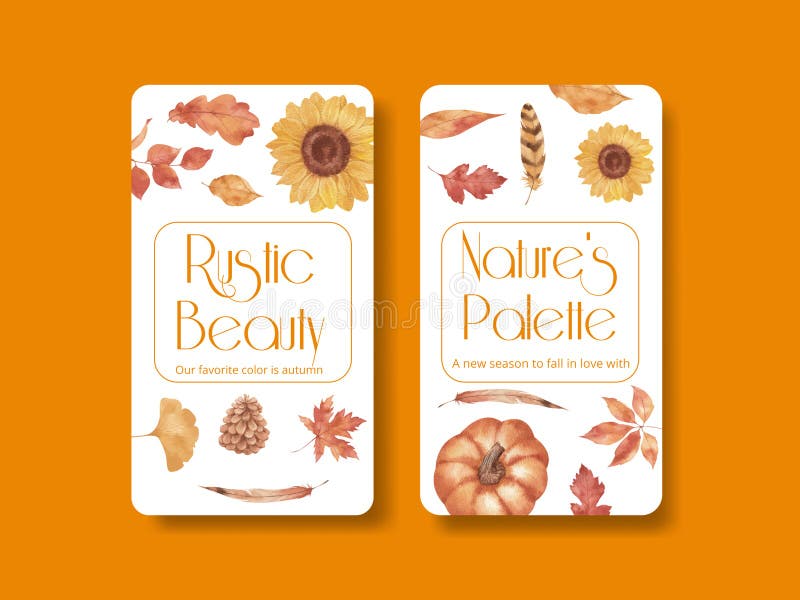 Instagram Template with Rustic Fall Foliage Concept,watercolor Style ...