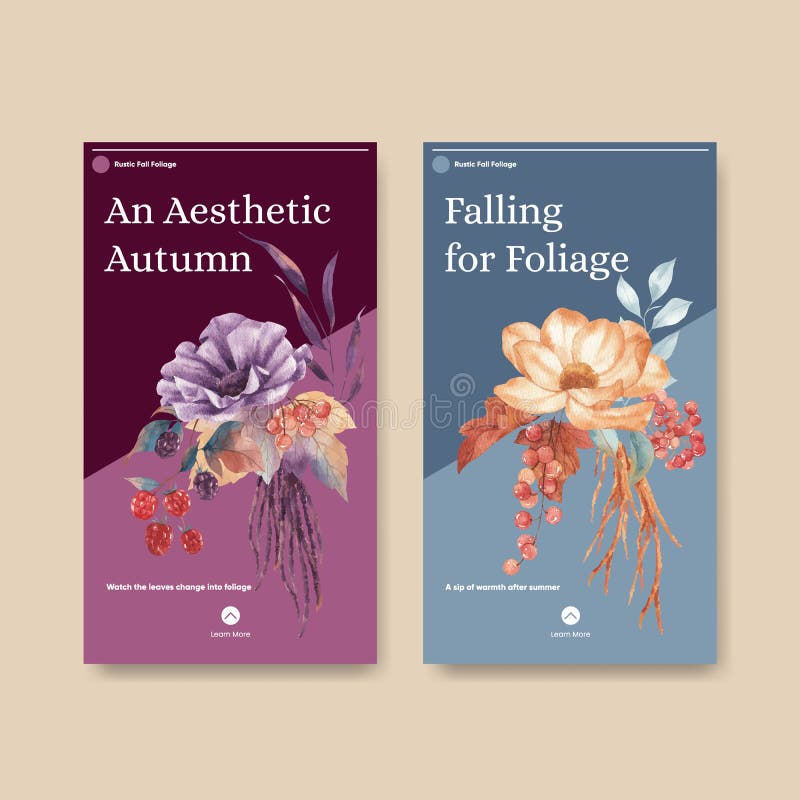 Instagram Template with Rustic Fall Foliage Concept,watercolor Style ...