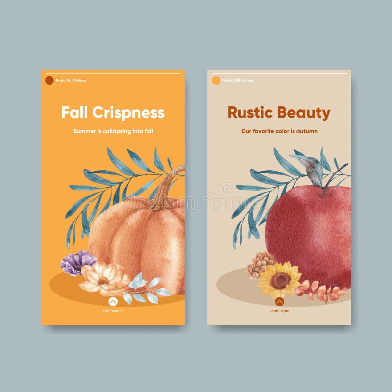 Instagram Template with Rustic Fall Foliage Concept,watercolor Style ...