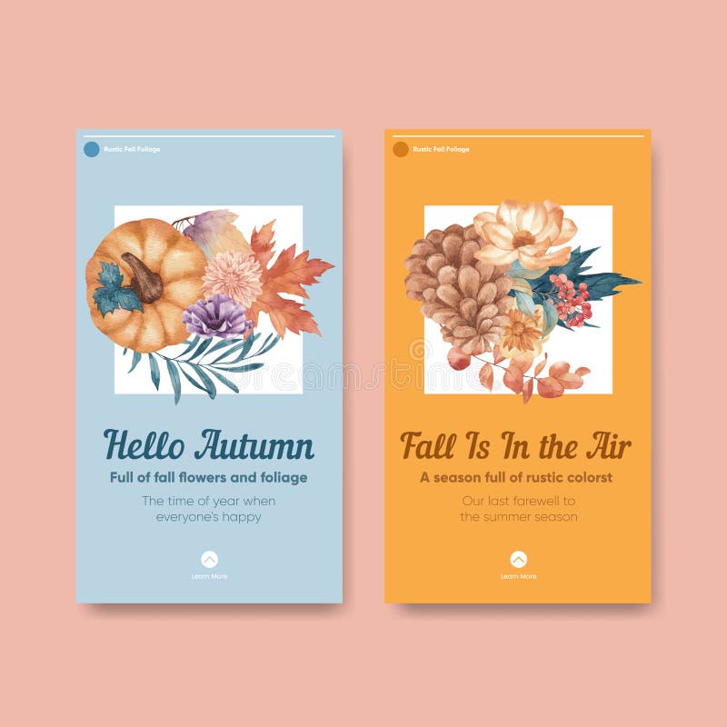 Instagram Template with Rustic Fall Foliage Concept,watercolor Style ...
