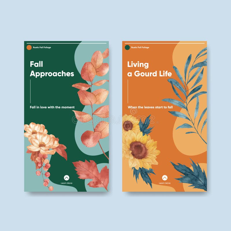 Instagram Template with Rustic Fall Foliage Concept,watercolor Style ...