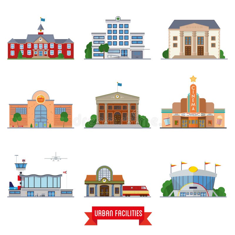 Instalaciones Y Sistema Urbanos Del Icono Del Vector De Los Edificios Públicos Ilustración del ...