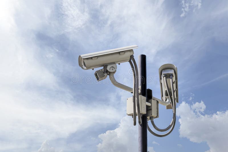 Install CCTV Cameras Outside the Building, Sky and Cloud Background ...