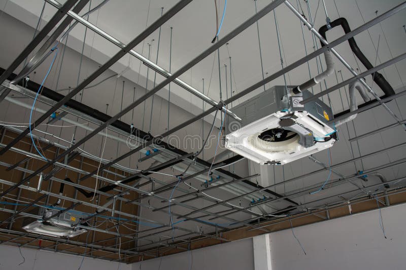 Install Ceiling Mounted Cassette Type Air Conditioner Unit Stock Photo ...