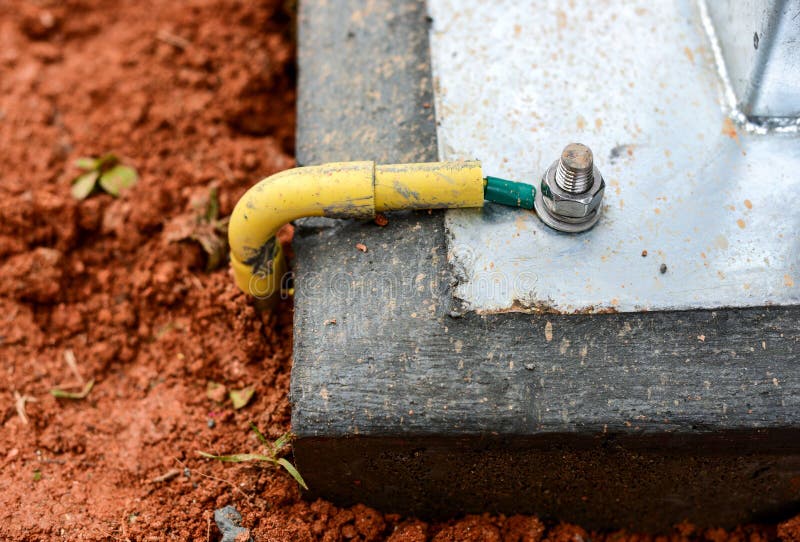Install Ground Wire Cable at the Concrete Base. Stock Photo - Image of ...