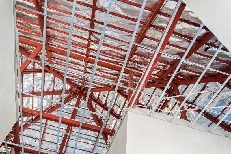 Install Metal Frame for Plaster Board Ceiling at House Stock Image ...