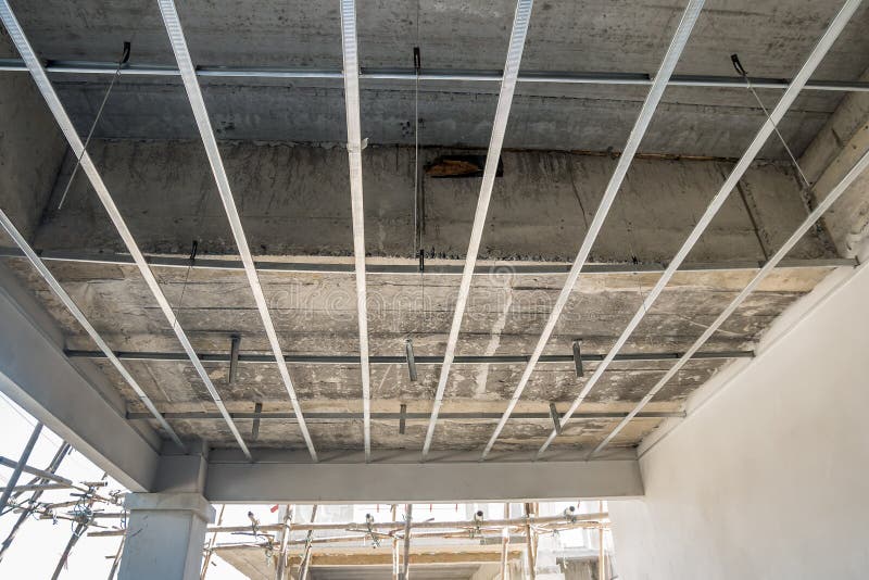 Install Metal Frame for Plaster Board Ceiling at House Stock Photo ...