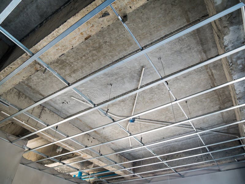 Install Metal Frame for Plaster Board Ceiling at House Stock Photo ...