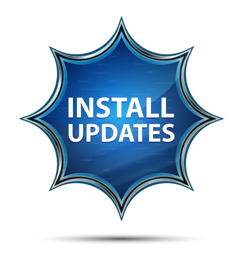 Install Updates Magical Glassy Sunburst Blue Button Stock Illustration ...