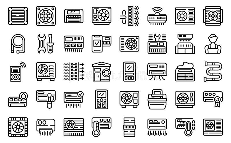 Installation of Air Conditioner Icons Set Outline Vector. Air ...