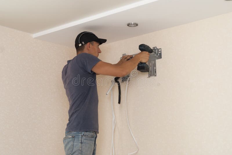 Installation of the Air Conditioner Indoor Unit Stock Image - Image of ...