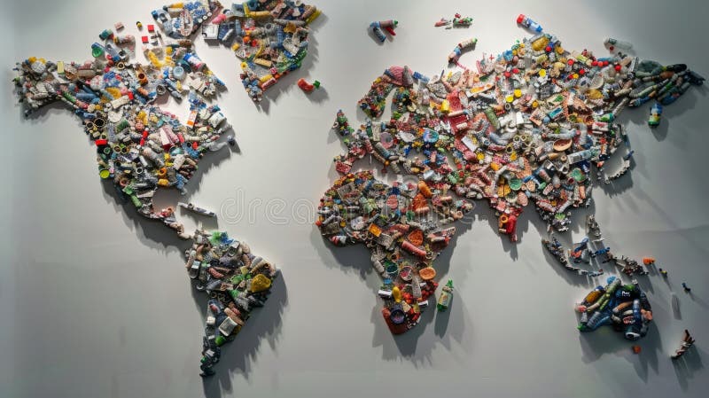Installation Artwork of World Map Consisting of Garbage and Plastic ...