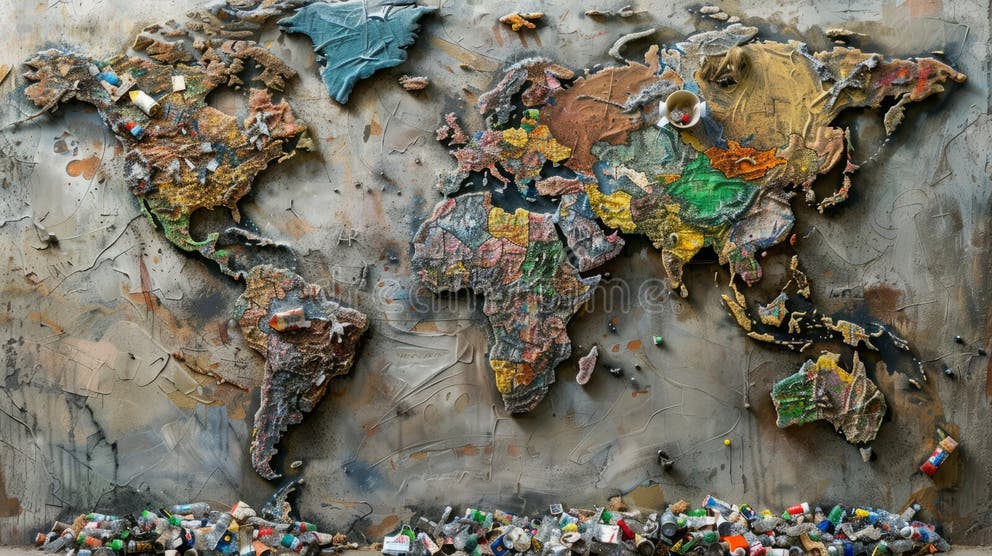 Installation Artwork of World Map Consisting of Garbage and Plastic ...