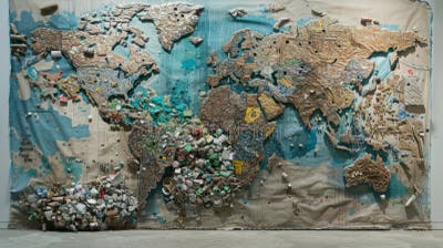 Installation Artwork of World Map Consisting of Garbage and Plastic ...