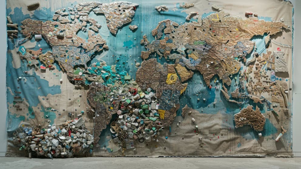 Installation Artwork of World Map Consisting of Garbage and Plastic ...
