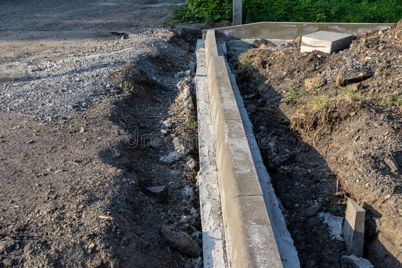 Installation of a Border Block in the Process of Landscaping, Selective ...