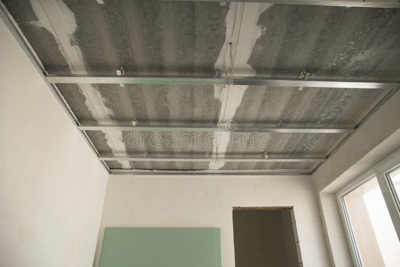 Installation the Ceiling Profile in the New Flat Stock Image - Image of ...
