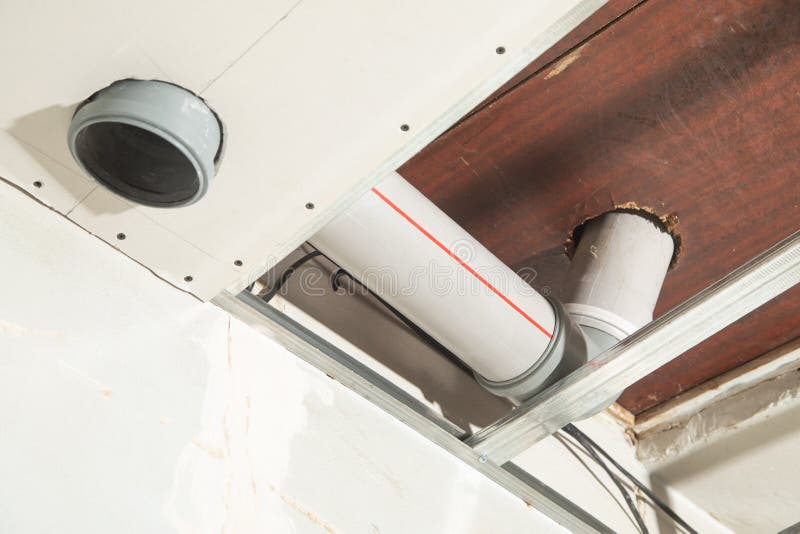 Installation of Chimney Pipe at Kitchen Stock Photo - Image of repair ...