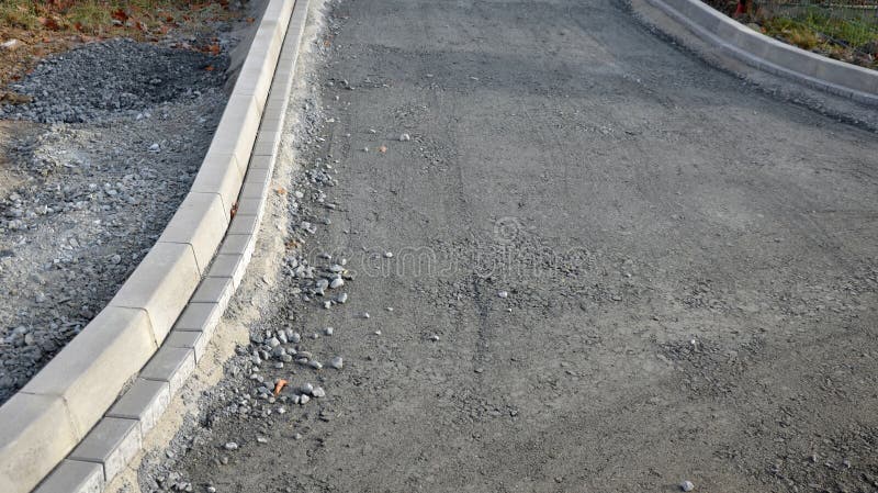 Installation of the Curb before Laying the Paving Slabs. Reconstruction ...