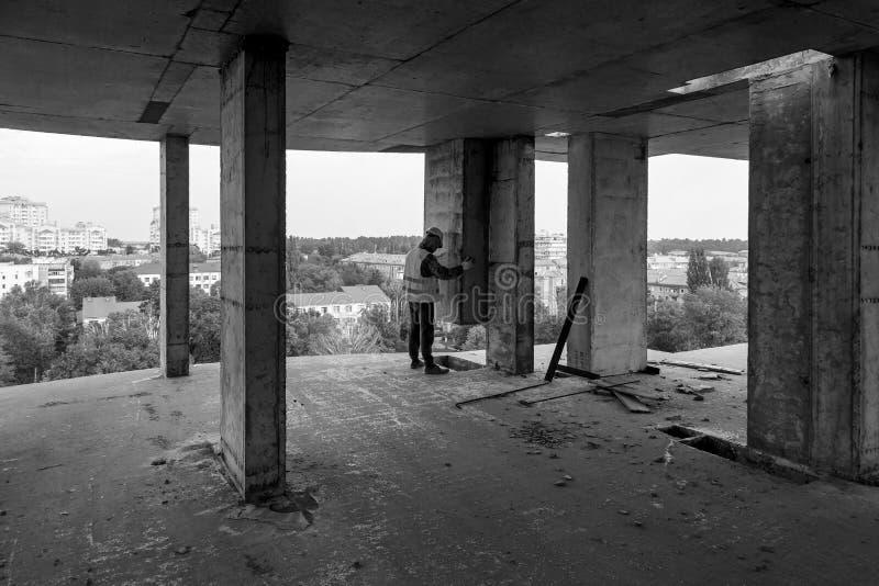 Installation of a Concrete Slab at a Construction Site Stock Image ...