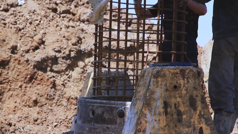 Crane Installation of Framing Rebar at Construction Site for Concrete ...