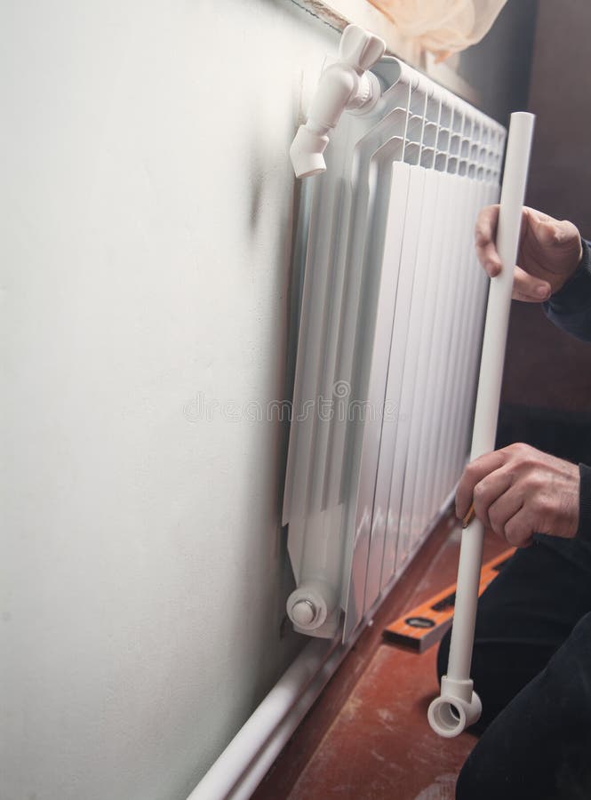 Installation and Connection of New Hot Water Radiator Stock Image ...