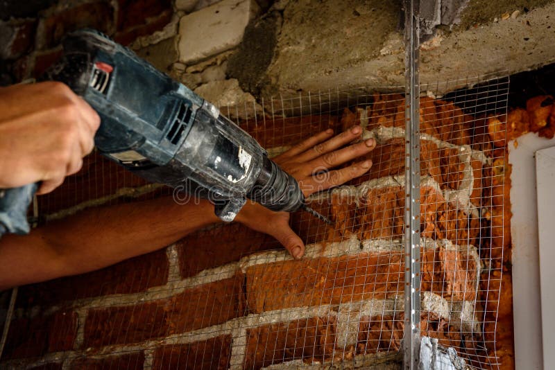 Installation Construction Metal Grid for Plaster Application Stock ...