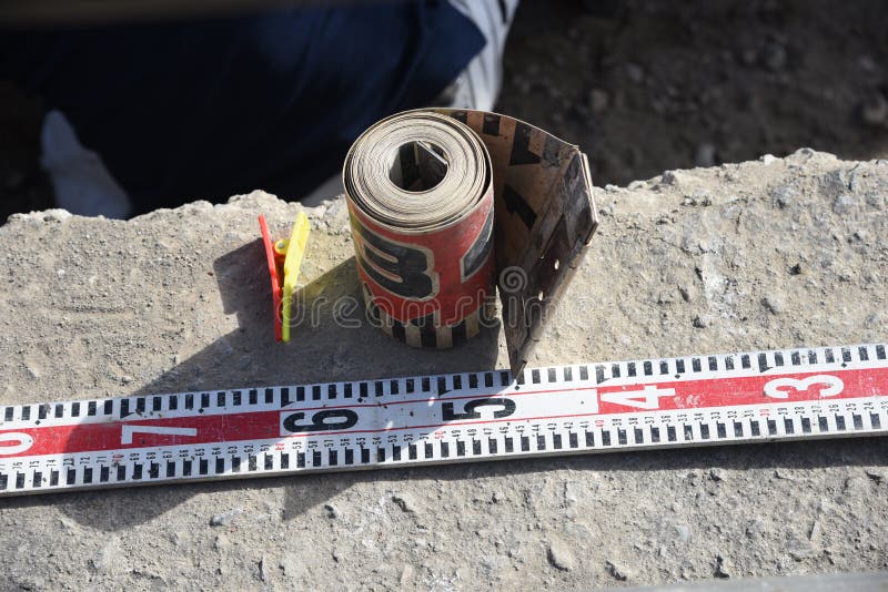 Installation Construction of Street Gutter on the Road Stock Photo ...
