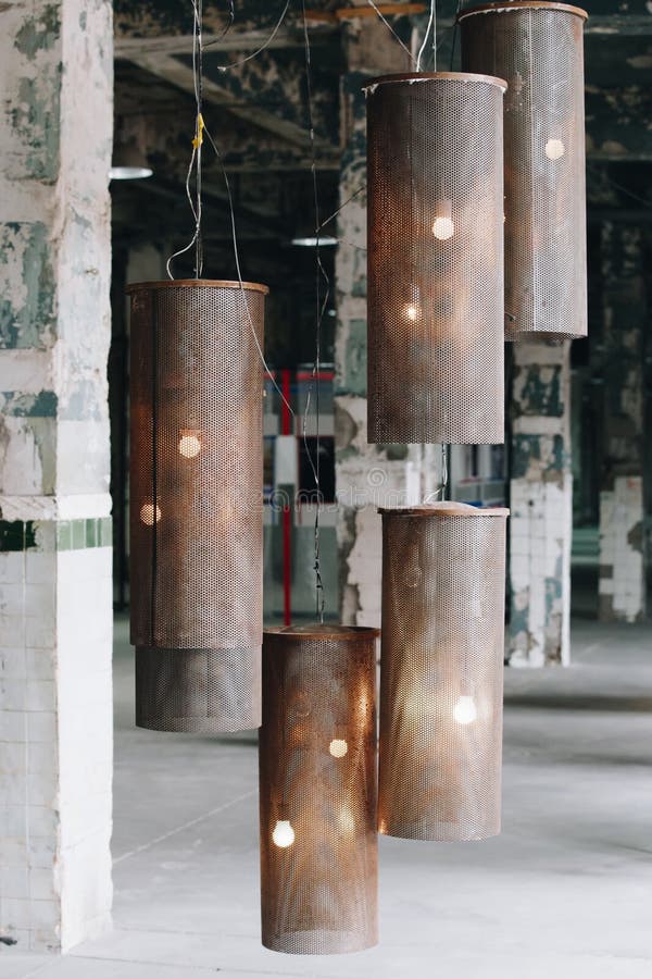 Installation Decoration Rusty Huge Lamps, Decor in the Style of a Loft ...