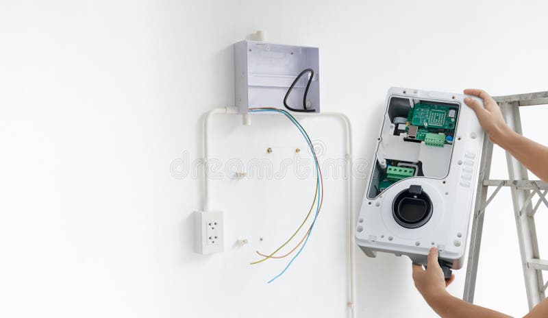 Installation of Electric Vehicle Charging Station at Home Stock Photo ...